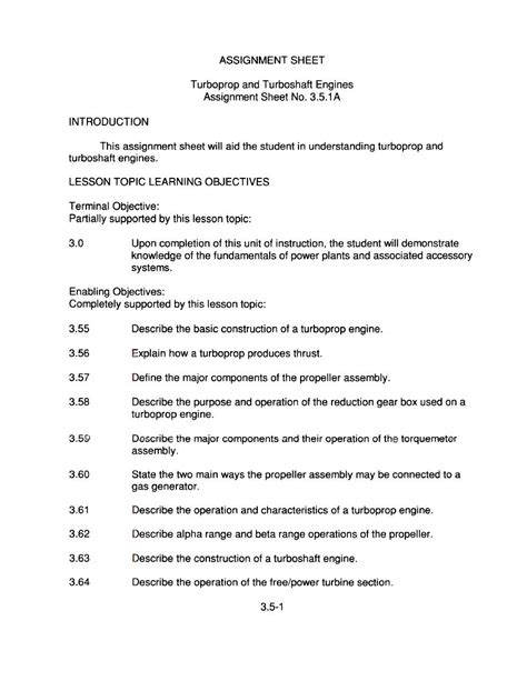 Assignment Sheet Turboprop And Turboshaft Engines