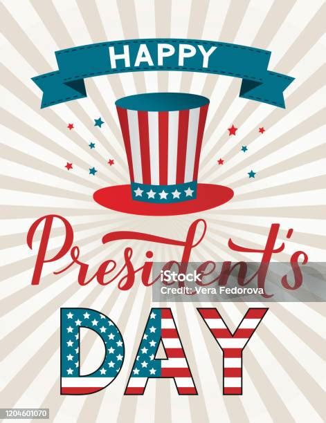 해피 프레지토리 데이 서예 손 편지 아메리칸 레트로 애국 스트라이프 배경 과 삼촌 샘 모자 로고 디자인 배너 인사말 카드 엽서 전단지를위한 벡터 템플릿을 편집하기 쉬운