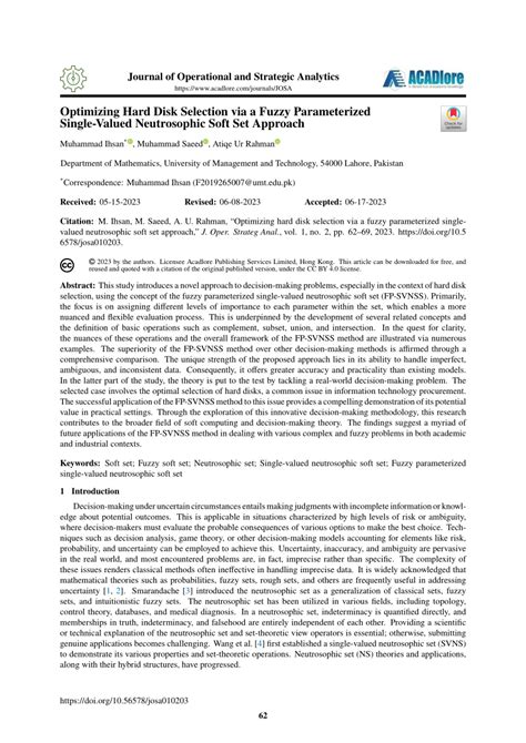 Pdf Optimizing Hard Disk Selection Via A Fuzzy Parameterized Single