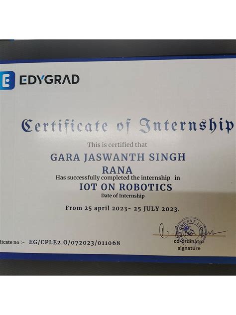 jaswanth singh rana gara on linkedin iot robotics internship