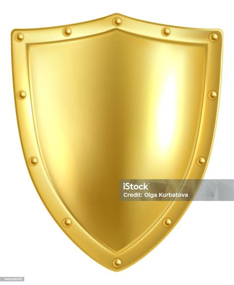 황금 방패 현실적인 전령 상징 금속 군주 상 고급 왕실 표지판 빈 빈 보안 휘장 전원 보호 기호 프리미엄 배지 벡터 3d 격리 요소 방패에 대한 스톡 벡터 아트 및 기타