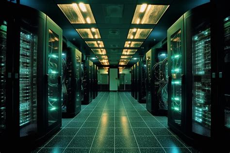 Premium Photo Data Server Racks Room With Big Data Computer Center Blue Corridor Interior