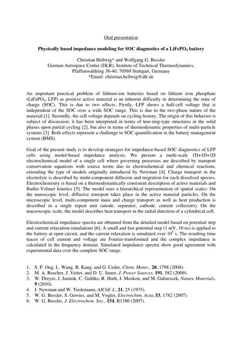 pdf physically based impedance modeling for soc diagnostics of a