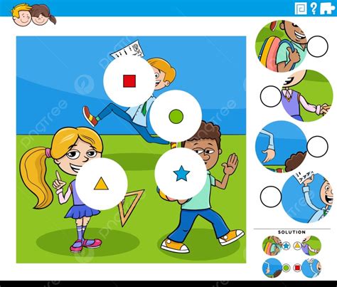 학생 문자 그룹과 교육 일치 조각 직소 퍼즐 게임의 만화 그림 템플릿 Psd 다운로드 디자인 자료 다운로드