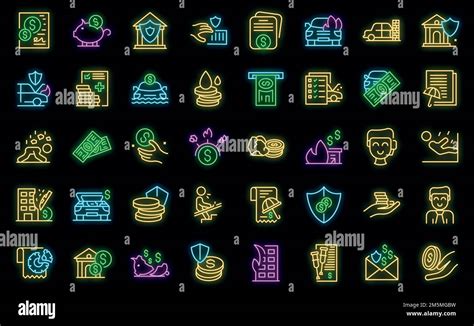 Compensation Icons Set Outline Set Of Compensation Vector Icons Neon