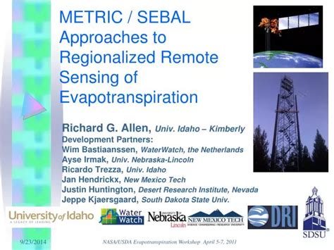 Ppt Metric Sebal Approaches To Regionalized Remote Sensing Of