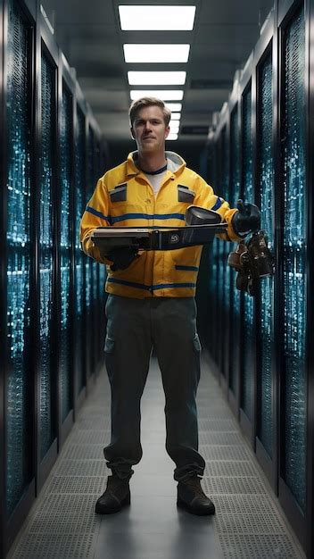 Electrician Between Supercomputers Premium Ai Generated Image
