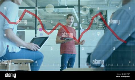 Image Of Red Line And Data Processing Over Diverse Business People In