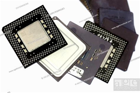 Close View Detail Of Some Computer Microprocessors Isolated On A White Background Stock Photo