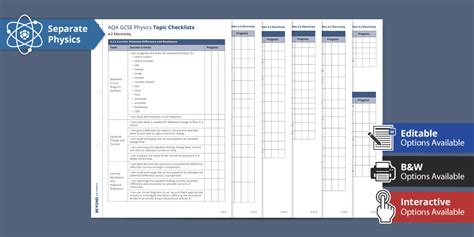Editable Aqa Gcse Physics Topic Checklists 4 2 Electricity