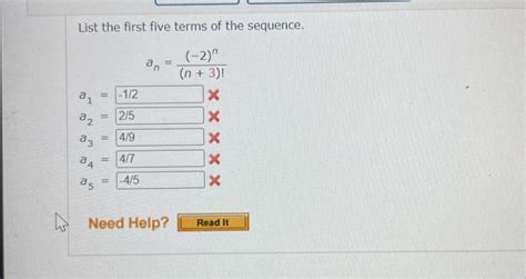 Solved List The First Five Terms Of The Sequence Chegg
