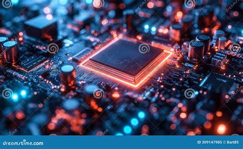 Cutting Edge Electronics And Semiconductor Chips A Detailed View Of An Illuminated Printed