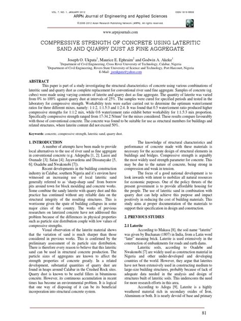 Compressive Strength Of Concrete Using Lateritic Sand And Quarry Dust