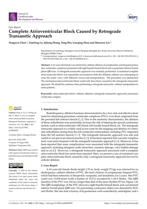 Pdf Complete Atrioventricular Block Caused By Retrograde Transaortic Approach