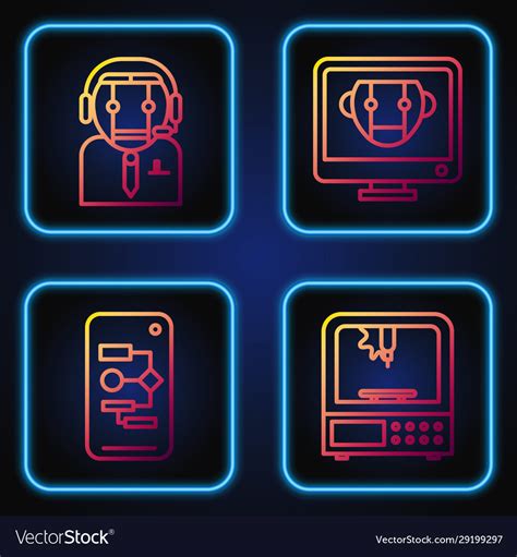 Set Line 3d Printer Algorithm Worker Robot Vector Image