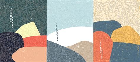 벡터 일러스트 레이션 풍경입니다 나무 표면 질감 언덕 산 초원 일본의 웨이브 패턴 산 배경 아시아 스타일 포스터 책 표지 웹 템플릿 브로셔디자인 질감에 대한 스톡 벡터 아트