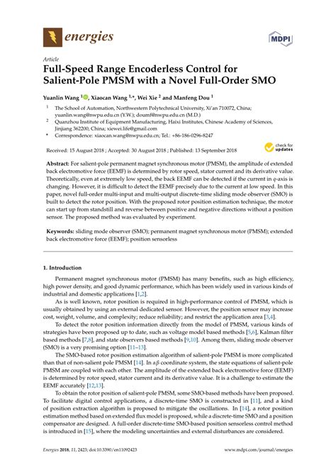 PDF Full Speed Range Encoderless Control For Salient Pole PMSM With A Novel Full Order SMO