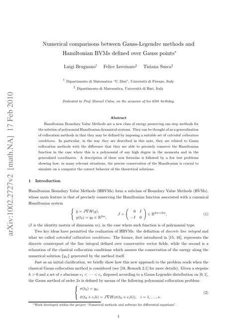 Pdf Numerical Comparisons Between Gauss Legendre Methods And