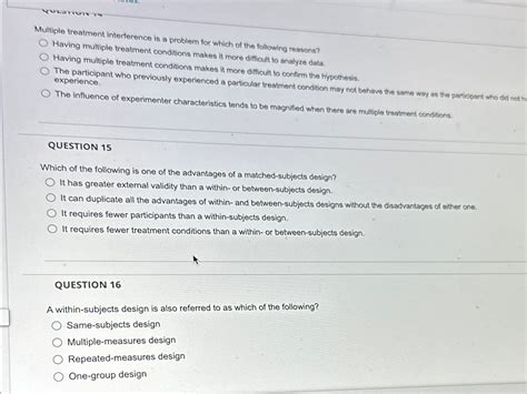 Solved Multiple Treatment Interference Is A Problem For