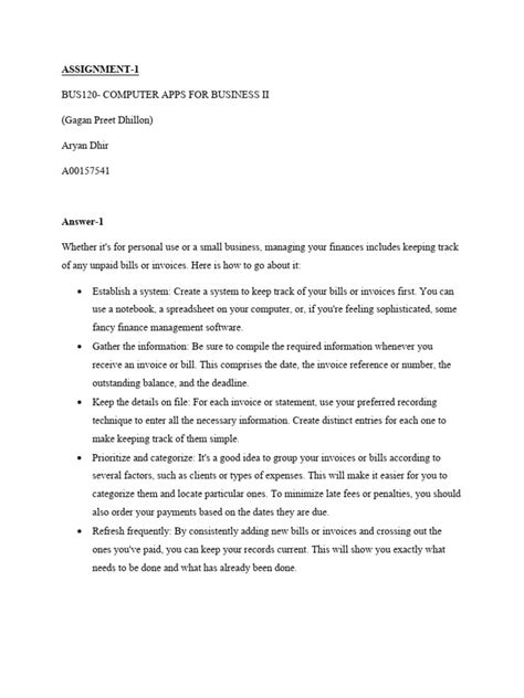Assignment 1 Aryan Dhir A00157541 Gagansir Wali Pdf Quick Books