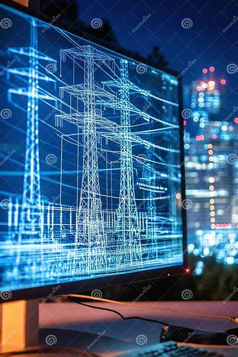 Cad Software Illustrating An Electrical Power Grid Control Center Design Displayed On A Desktop