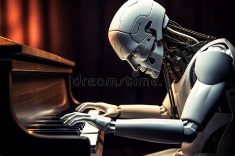 Sci Fi Humanoid Ai Robot Android Plays Piano Robotic Fingers Touch Stylish Musical Instrument
