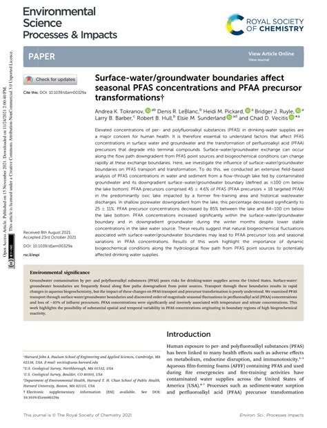 Pdf Surface Watergroundwater Boundaries Affect Seasonal Pfas