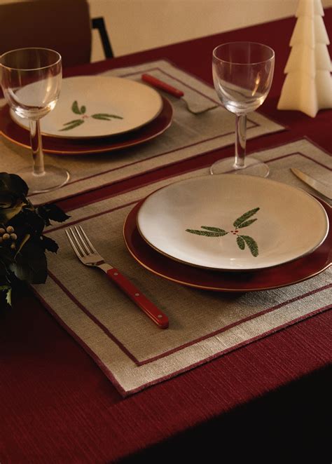 100 Linen Placemat With Contrasting Overlock Stitching Home Mango