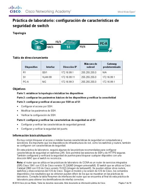 22411 Lab Configuring Switch Security Features Pdf Enrutador Computación Contraseña