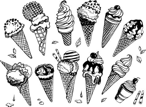 Set Of Ice Cream In A Waffle Cone Vector 23256060 Vector Art At Vecteezy