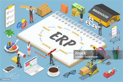 3d 아이소메트릭 플랫 벡터 전사적 자원 계획으로서의 Erp의 개념적 그림 전사적 자원 관리에 대한 스톡 벡터 아트 및 기타 이미지 전사적 자원 관리 합류 비즈니스