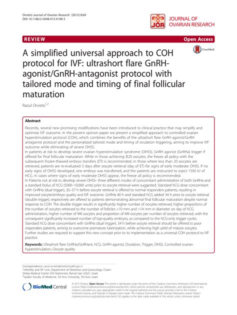 Pdf A Simplified Universal Approach To Coh Protocol For Ivf Ultrashort Flare Gnrh Agonist