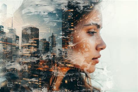 Premium Photo Double Exposure Portrait Of Woman With City Skyline