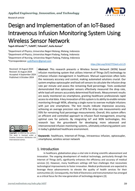 Pdf Design And Implementation Of An Iot Based Intravenous Infusion