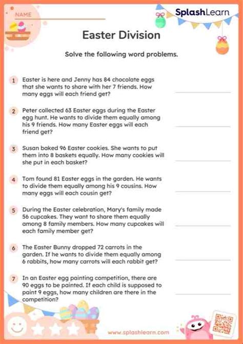 Divide 2 Digit Numbers By 1 Digit Numbers Easter Word Problems