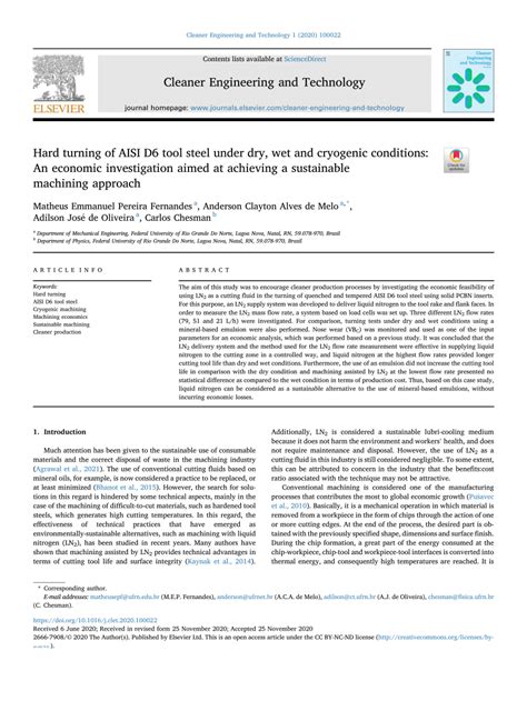 Pdf Hard Turning Of Aisi D6 Tool Steel Under Dry Wet And Cryogenic