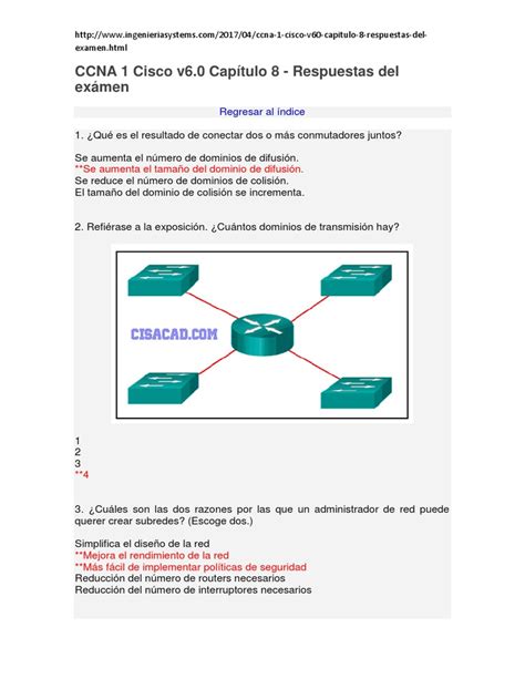 Ccna 1 Cisco V6 0 Capítulo 8 Respuestas Del Exámen Pdf Dirección Ip Red De Arquitectura