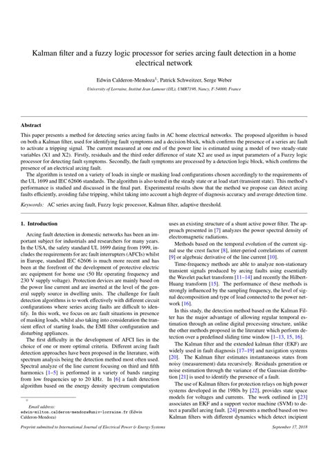 Pdf Kalman Filter And A Fuzzy Logic Processor For Series Arcing Fault Detection In A Home