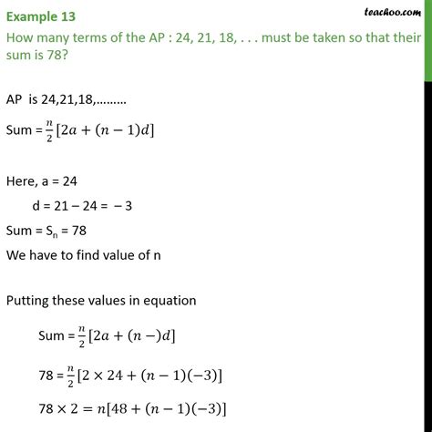 Example 13 How Many Terms Of AP 24 21 18 Must Examples