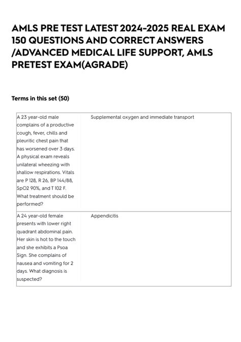 Amls Pre Test Latest Real Exam 150 Questions And Correct Answers