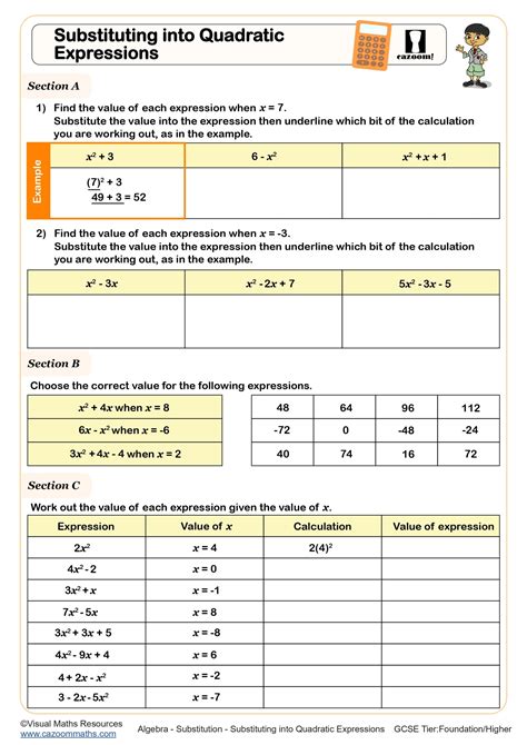 Year 7 Substitution Worksheets Pdf Printable Worksheets
