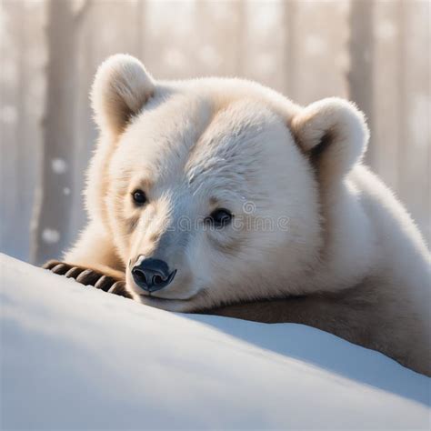 Winter Sleeping Bear Cub On White Snow Stock Image Image Of Grass
