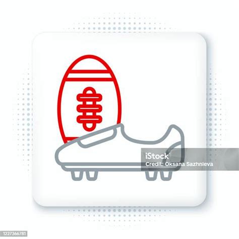 흰색 배경에 격리 스파이크 아이콘 라인 축구 또는 축구 신발 미식 축구 부츠와 공 컬러풀한 아웃라인 컨셉 벡터 Championship에 대한 스톡 벡터 아트 및 기타 이미지