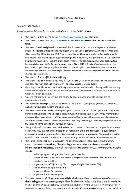 Cos1512 2023 Exam Format Cos1512 Octnov 2023 Exam Format Dear