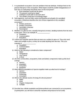 Environmental Science Ecology Quiz By Biology Mania TPT