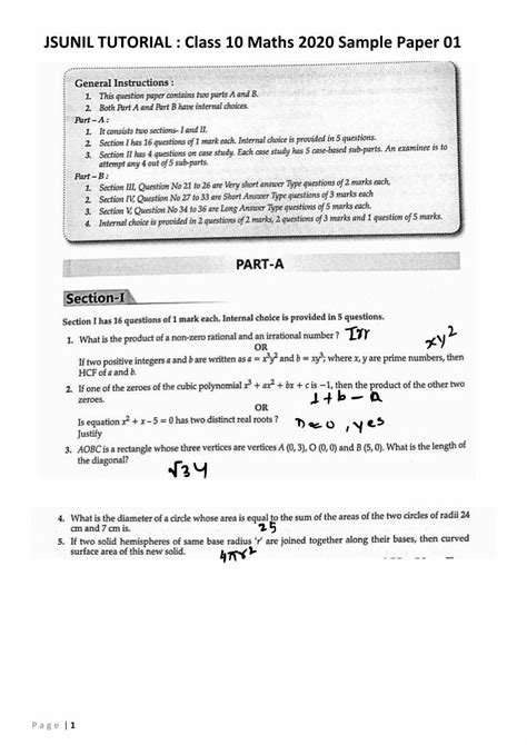 pdf jsunil tutorial class 10 maths 2020 sample paper 01 dokumen tips