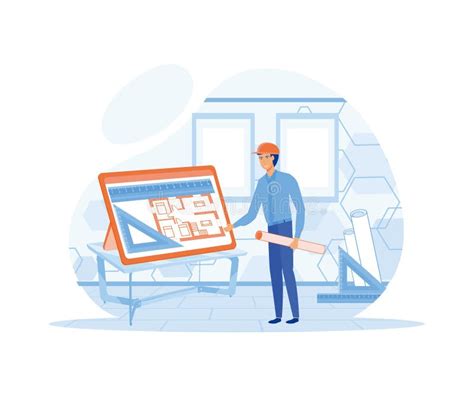 Man Architect Creator Drafting Flat Cartoon Vector Illustration Stock Vector Illustration Of