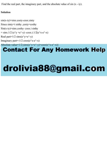 Find The Real Part The Imaginary Part And The Absolute Value Of Sin Pdf Physics Science