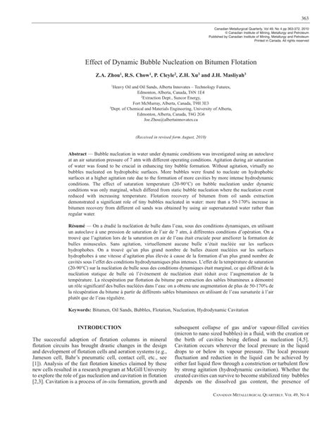 Pdf Effect Of Dynamic Bubble Nucleation On Bitumen Flotation