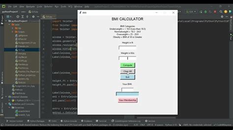 Bmi Calculator In Pyhton Pycharm Tkinter Youtube